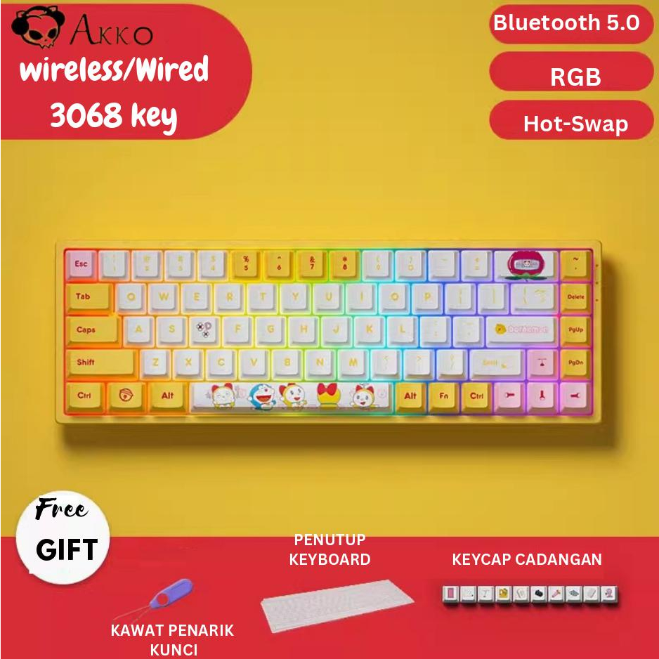Jual AKKO Wireless Mechanical Gaming Keyboard Bluetooth 5.0 Doraemon ...