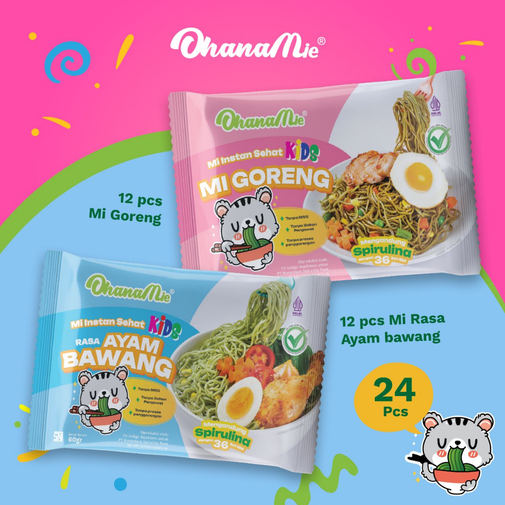 Jual Mie Instan Anak Sehat Non MSG Spirulina Ohana Mie - Mix 24 pcs ...