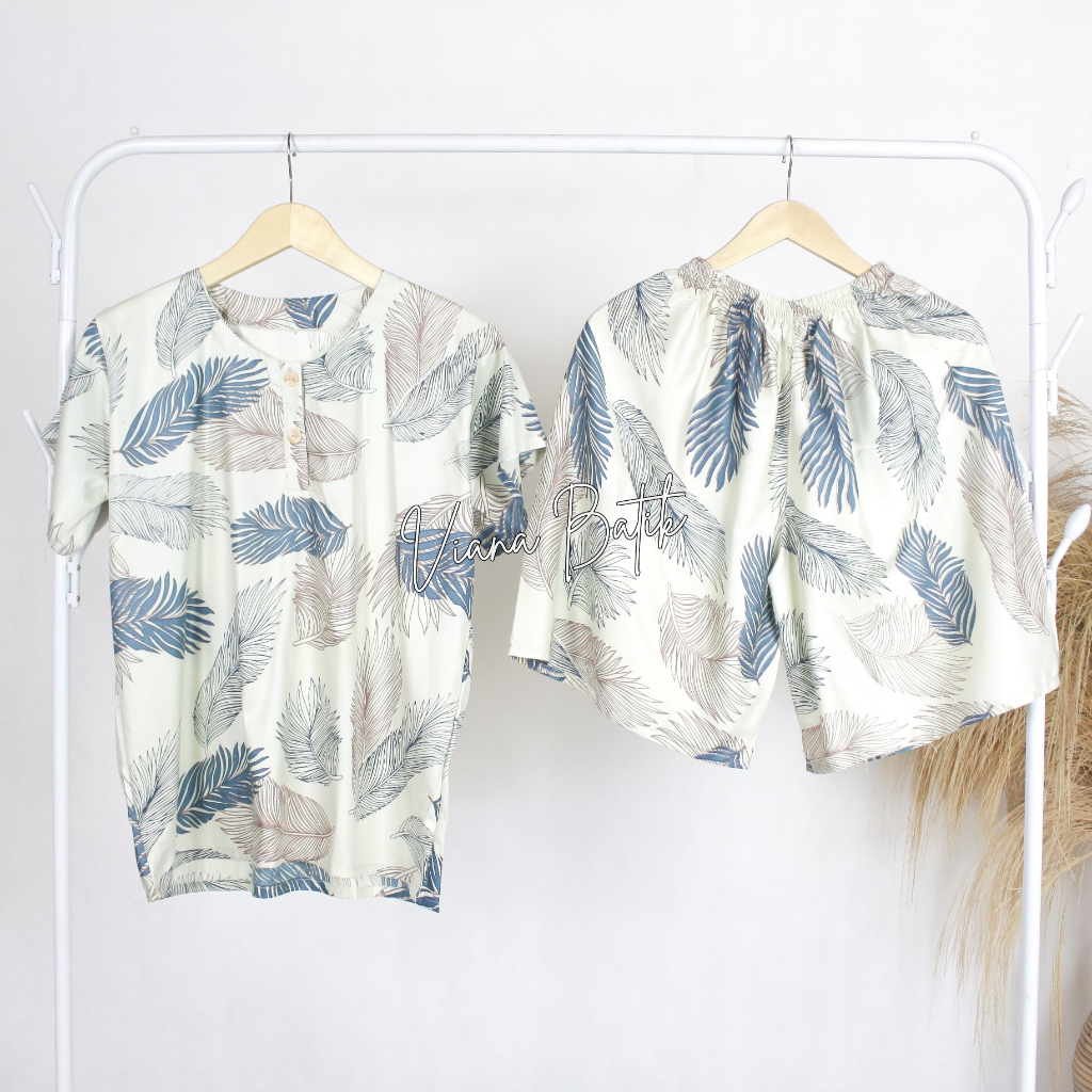 Jual Setelan Baju Tidur Wanita Lengan Pendek Piyama Celana Pendek Motif Bulu Krisna Bahan Rayon ...