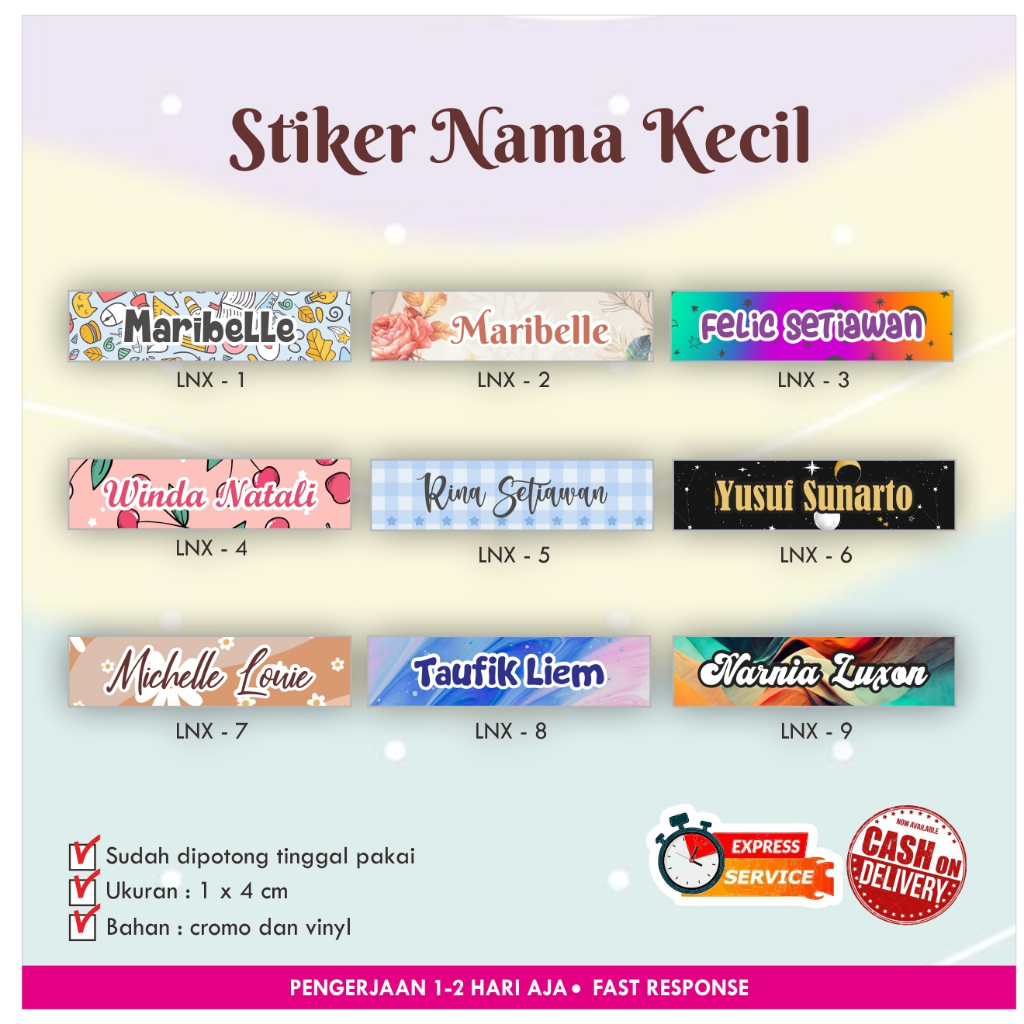 Jual Stiker Nama kecil bahan cromo dan vinyl (tahan air), Stiker mata ...