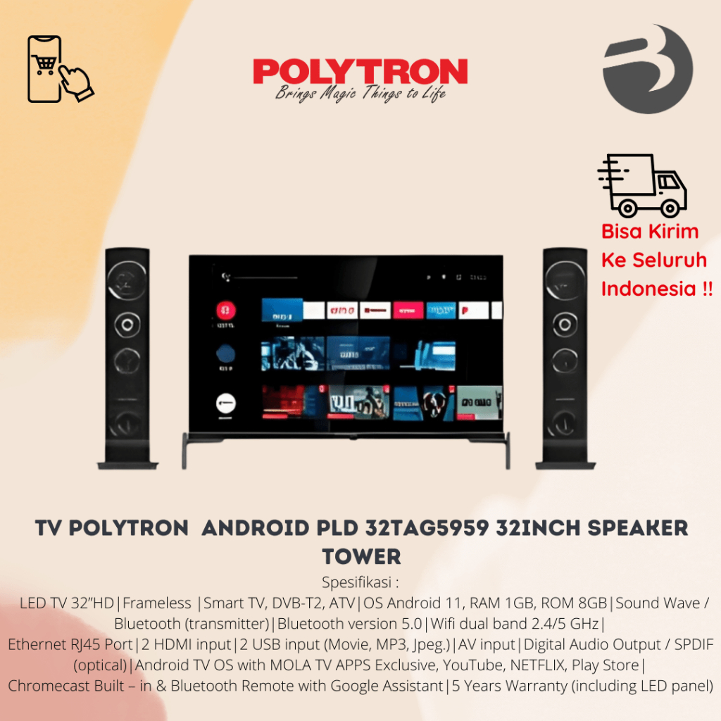 Jual LED POLYTRON ANDROID TV PLD 32TAG5959 32 INCH SPEAKER TOWER | Shopee Indonesia