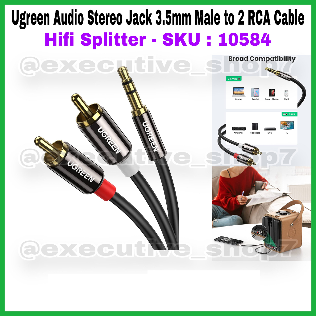 Jual Ugreen Audio Stereo Jack 3.5mm Male to 2 RCA Cable - Hifi Splitter ...