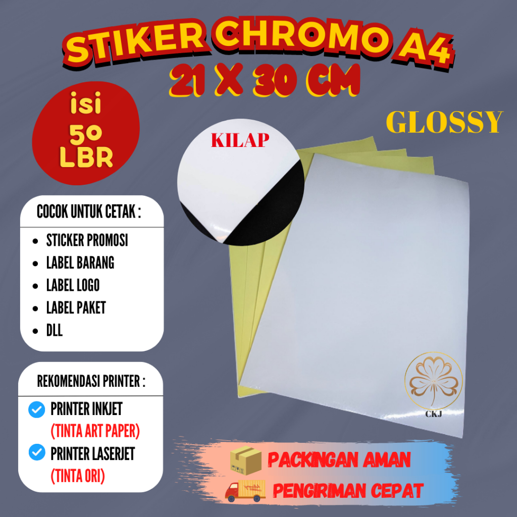 Jual STICKER CHROMO A4 ISI 50 LEMBAR / KERTAS STIKER GLOSSY MENGKILAP ...