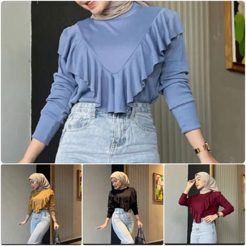Jual ATASAN BLOUSE KNIT RIB KAOS RUMBAI LENGAN PANJANG KOREA / TOP ...