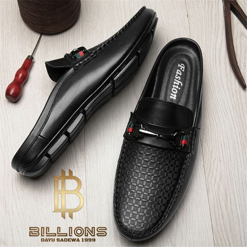 Jual Sepatu Sandal Pria Slop Bustong Kulit Sapi Casual Slip On Formal ...