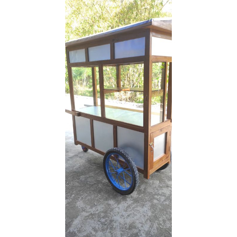 Jual gerobak es / gerobak gorengan roda tiga full jati | Shopee Indonesia