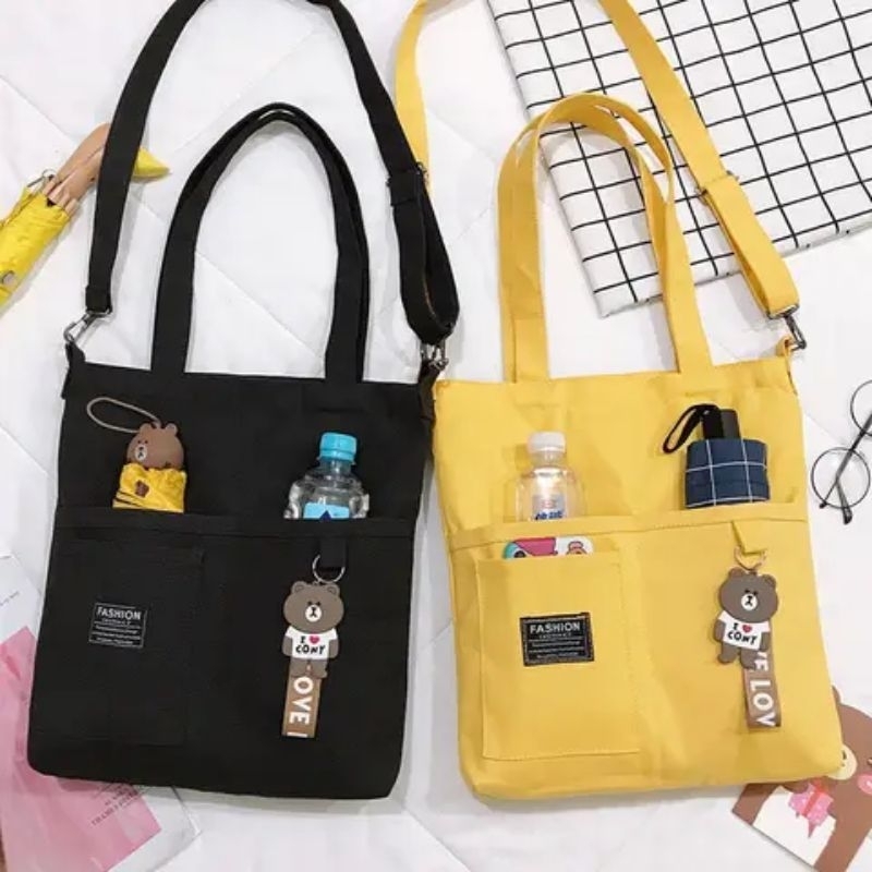 Jual Tote Bag Saku Totebag Sekolah Kuliah Kerja Tote beg Mewah model J ...