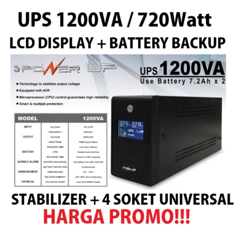 Jual UPS POWER UP 1200VA / 720W. BATTERY BACKUP & STABILIZER FOR ...