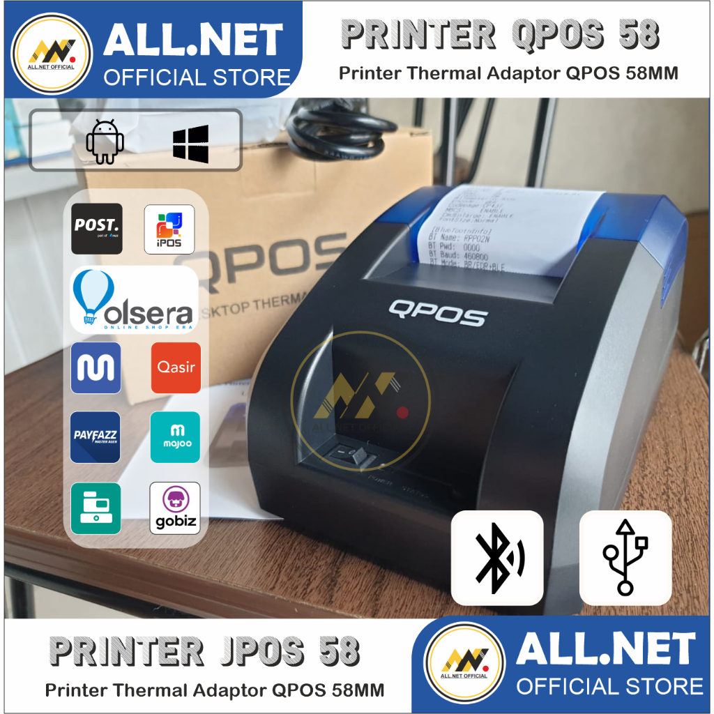 Jual Printer adaptor Thermal QPOS Mini Kasir Bluetooth Free Roll Kertas ...