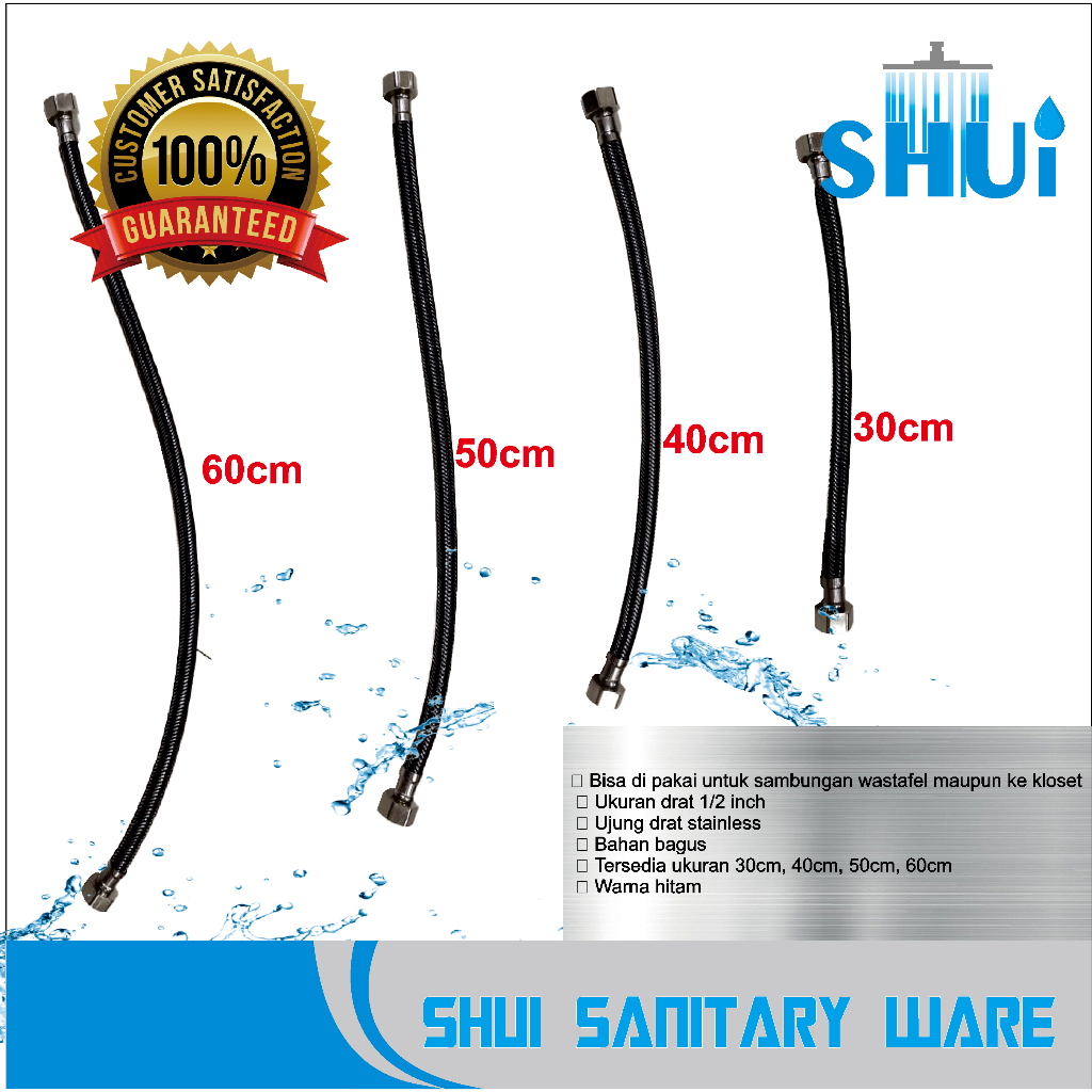 Jual Selang Fleksibel Anyam Stainless Warna Hitam 30cm 40cm 50cm 60cm ...