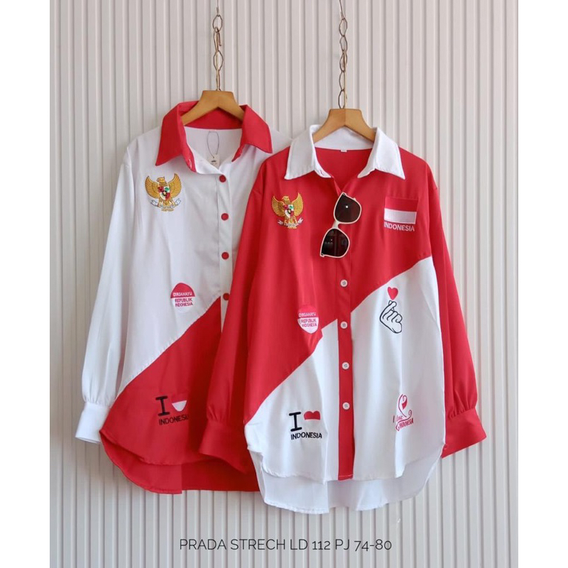 Jual kemeja merah putih edisi kemerdekaan prada strech | Shopee Indonesia