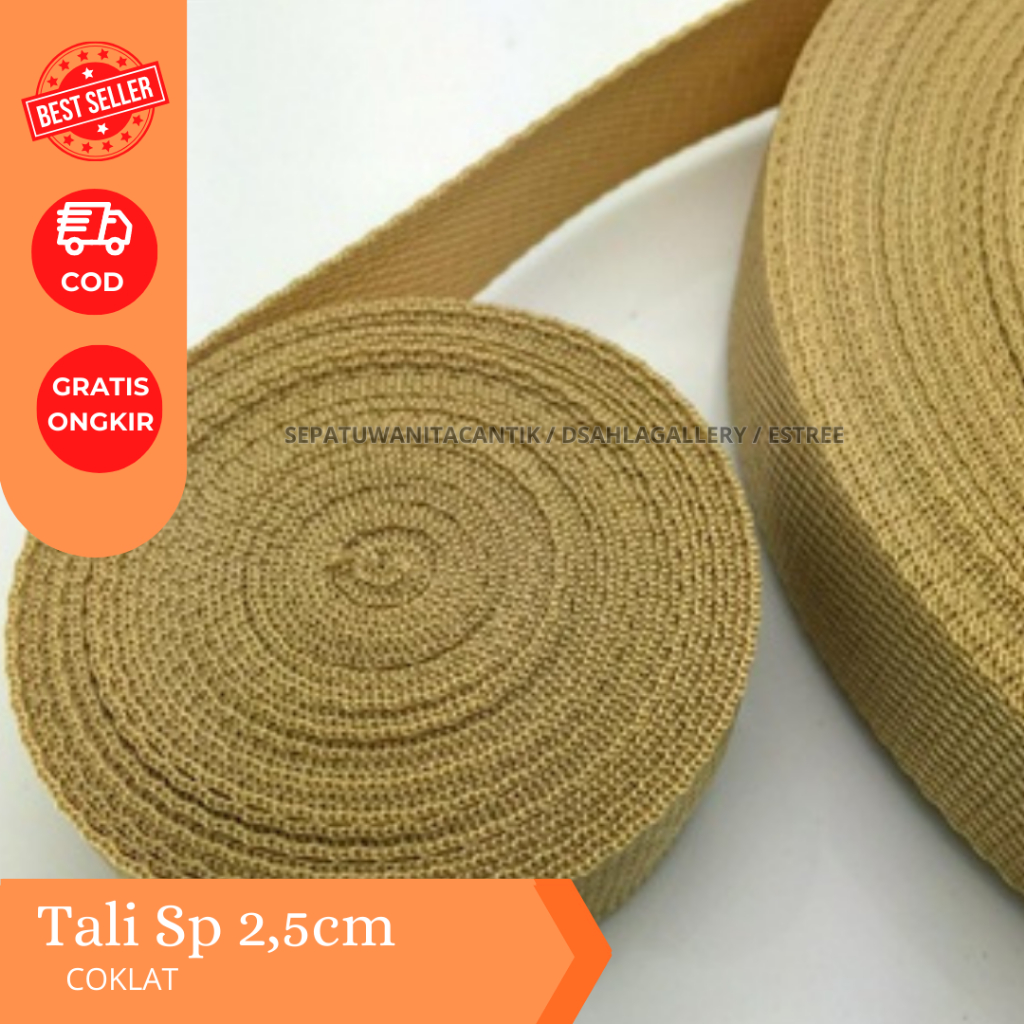 Jual Tali Webbing Warna Coklat / Tali Webing 2.5 cm Tebal Kuat/ Tali ...