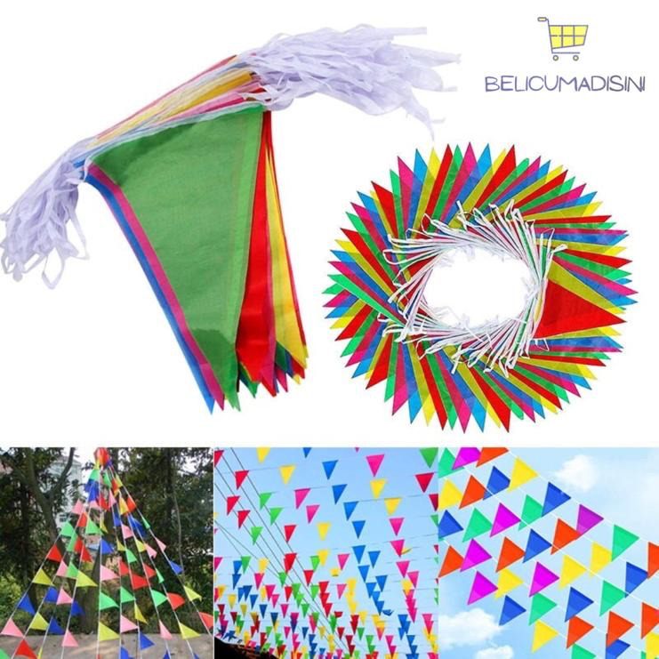 Jual Bendera Segitiga Hias Festival Warna Warni / Bunting Flag HUT Kain / Banner Flag / Bendera ...