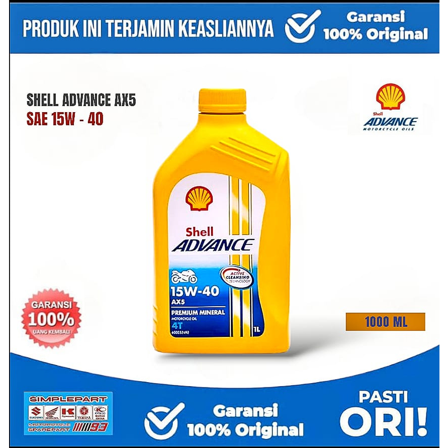 Jual Oli Mesin SHELL ADVANCE AX5 AX5 4T Sae 15W-40 1000ML 1L 1 Liter ...