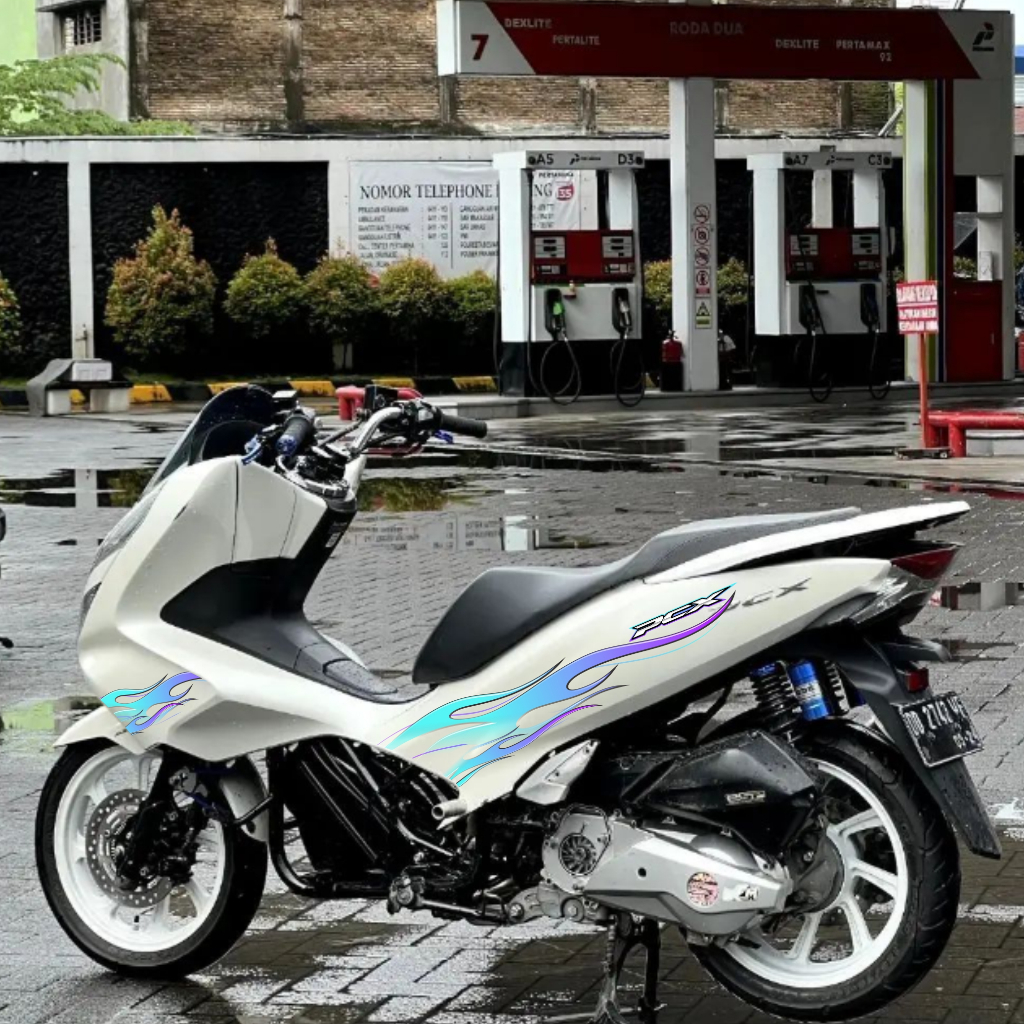 Jual Striping PCX 150 TRANSPARAN GLOSSY Motif Api | Shopee Indonesia