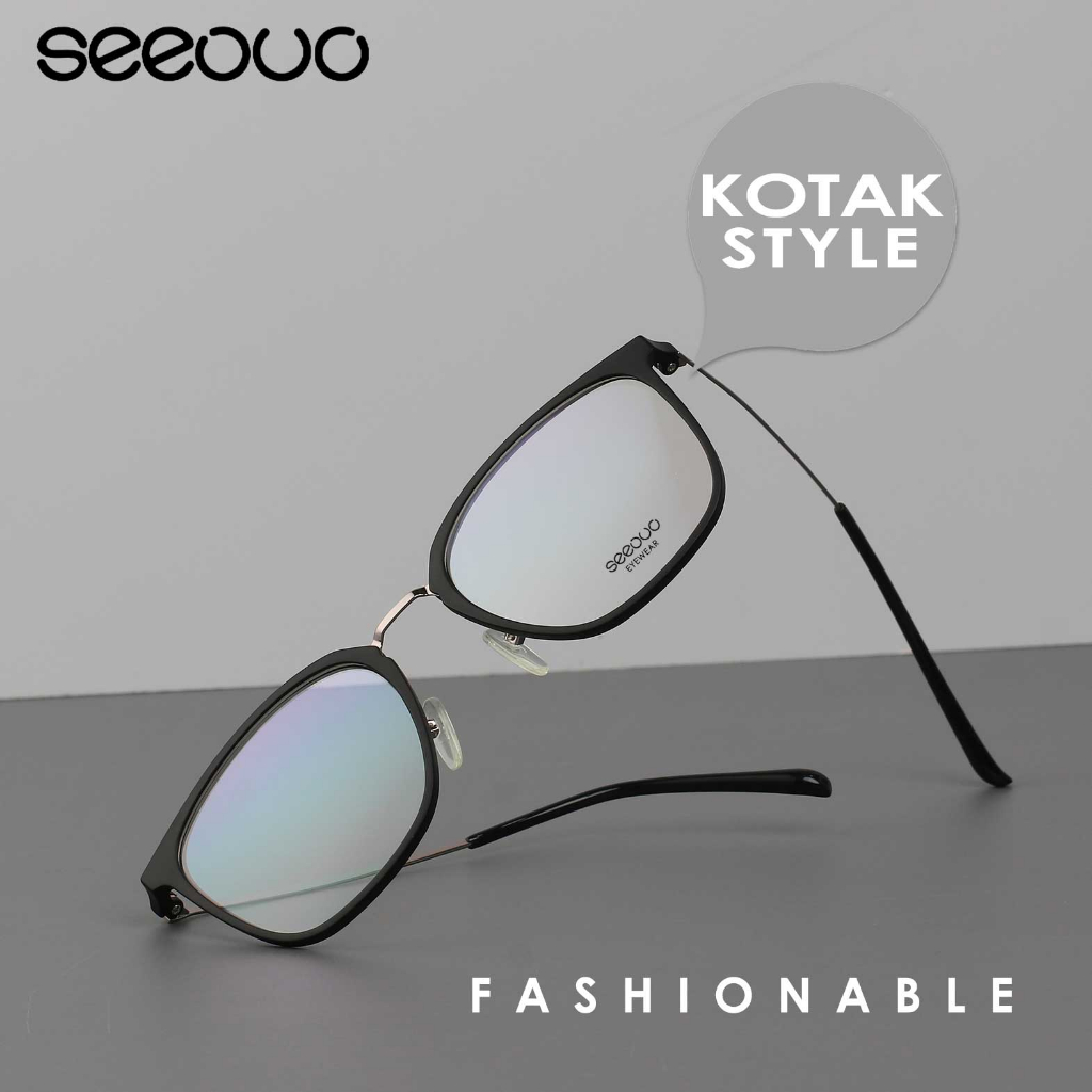 Jual Seeouo - Frame Kacamata Plano Kotak Bahan Metal Fashion Pria Wanita Bisa Minus Antiradiasi ...