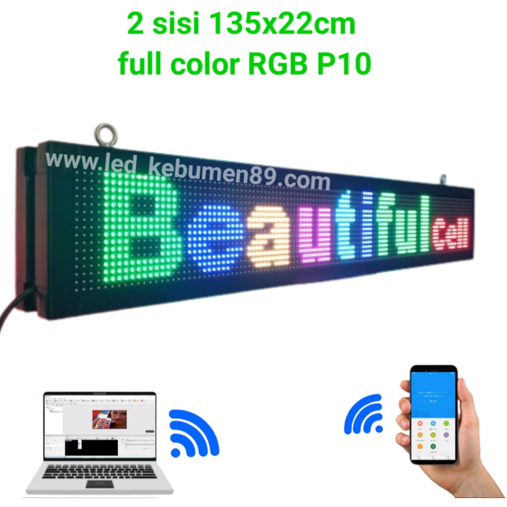 Jual running text 2sisi/depan belakang 135x22cm outdoor full color RGB ...