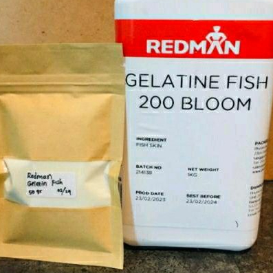 Jual Gelatine Fish 200 Bloom REDMAN Gelatin Powder Halal 50gr | Shopee ...