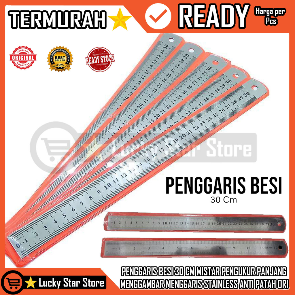 Jual Penggaris Besi 30 Cm Mistar Pengukur Penggambar Menggaris Alat ...