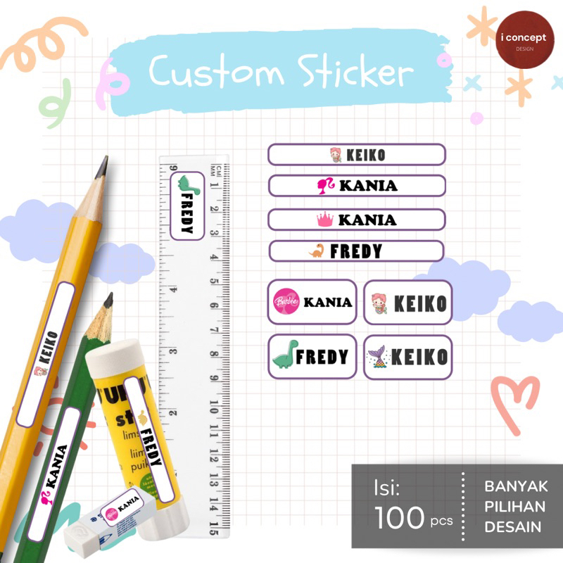 Jual CUSTOM STICKER LABEL ALAT TULIS SEKOLAH KANTOR BY CONNIE TAN ...