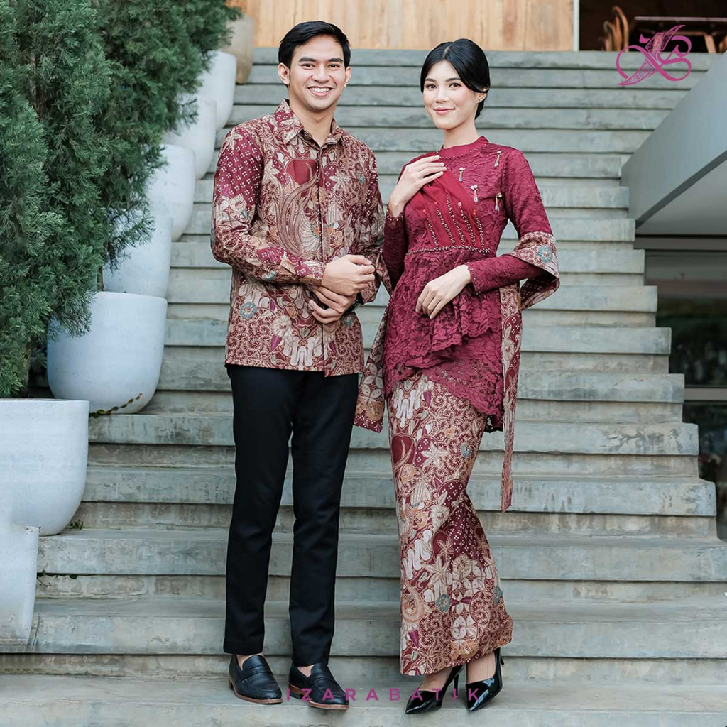 Jual Kebaya Dayana Maroon - Setelan Baju Kebaya Batik Modern Couple ...