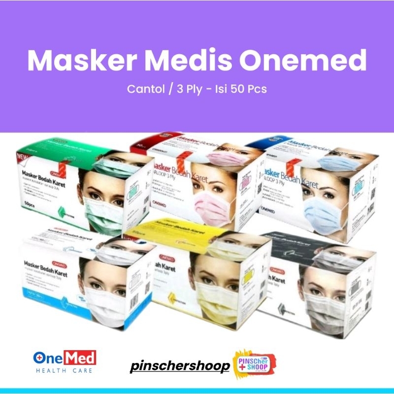 Jual MASKER MEDIS ONEMED MASKER KARET EARLOOP 3PLY PER BOX 50 PCS ...