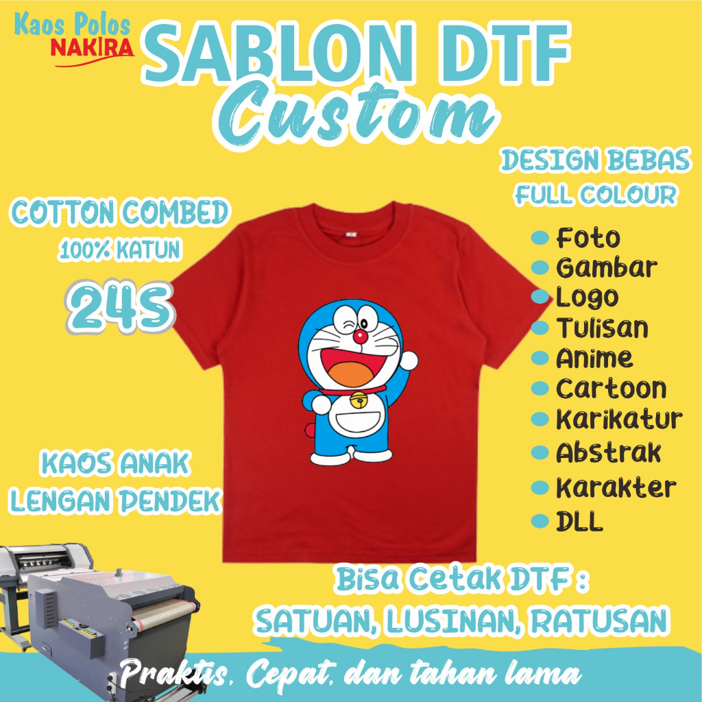 Jual KAOS ANAK SABLON CUSTOM DTF DESAIN BEBAS SUKA SUKA / SABLON KAOS COTTON COMBED 24S SATUAN ...