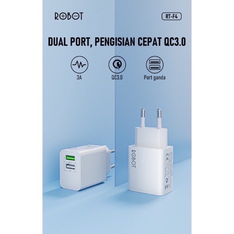 Jual ROBOT Dual Port Charger Quick Charging RT-F2 QC 3.0 F1 F3 F4 F5 ...