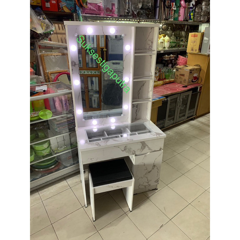 Jual LEMARI MEJA RIAS MAKE UP MEJA MAKEUP LAMPU LED CERMIN LACI KACA ...