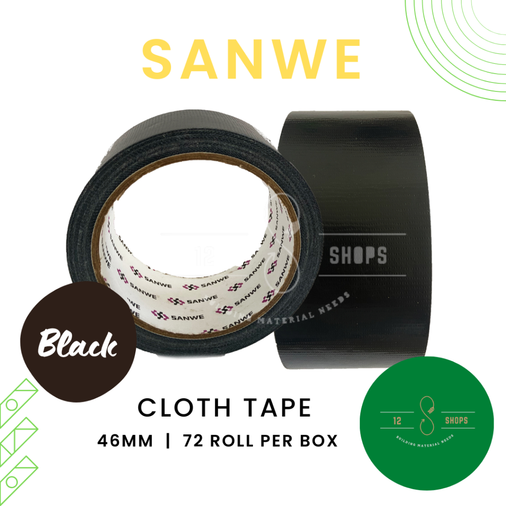Jual Lakban Isolasi Sanwe Kain Hitam 46 mm x 12 m Cloth Tape Black Kuat ...