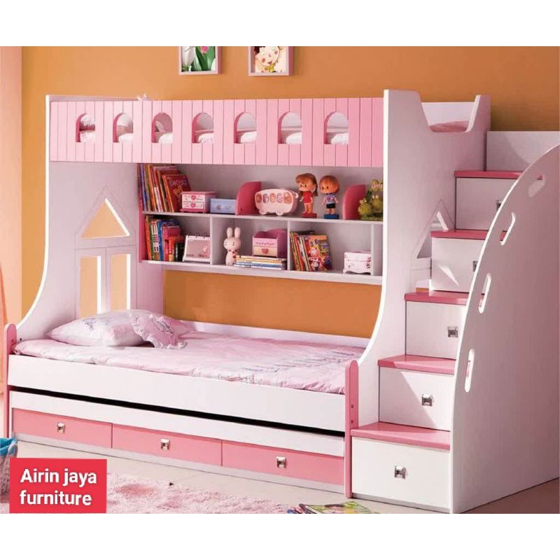 Jual tempat tidur anak tingkat tangga laci sleding bed+3laci+ rak buku ...