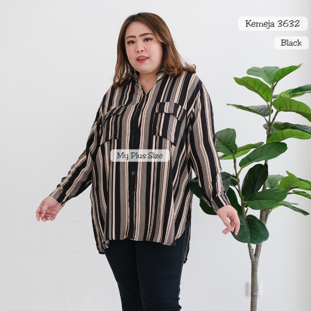 Jual Kemeja Salur Abstrak Wanita Jumbo 3632, Ld 125, 135 & 150 cm | Shopee Indonesia