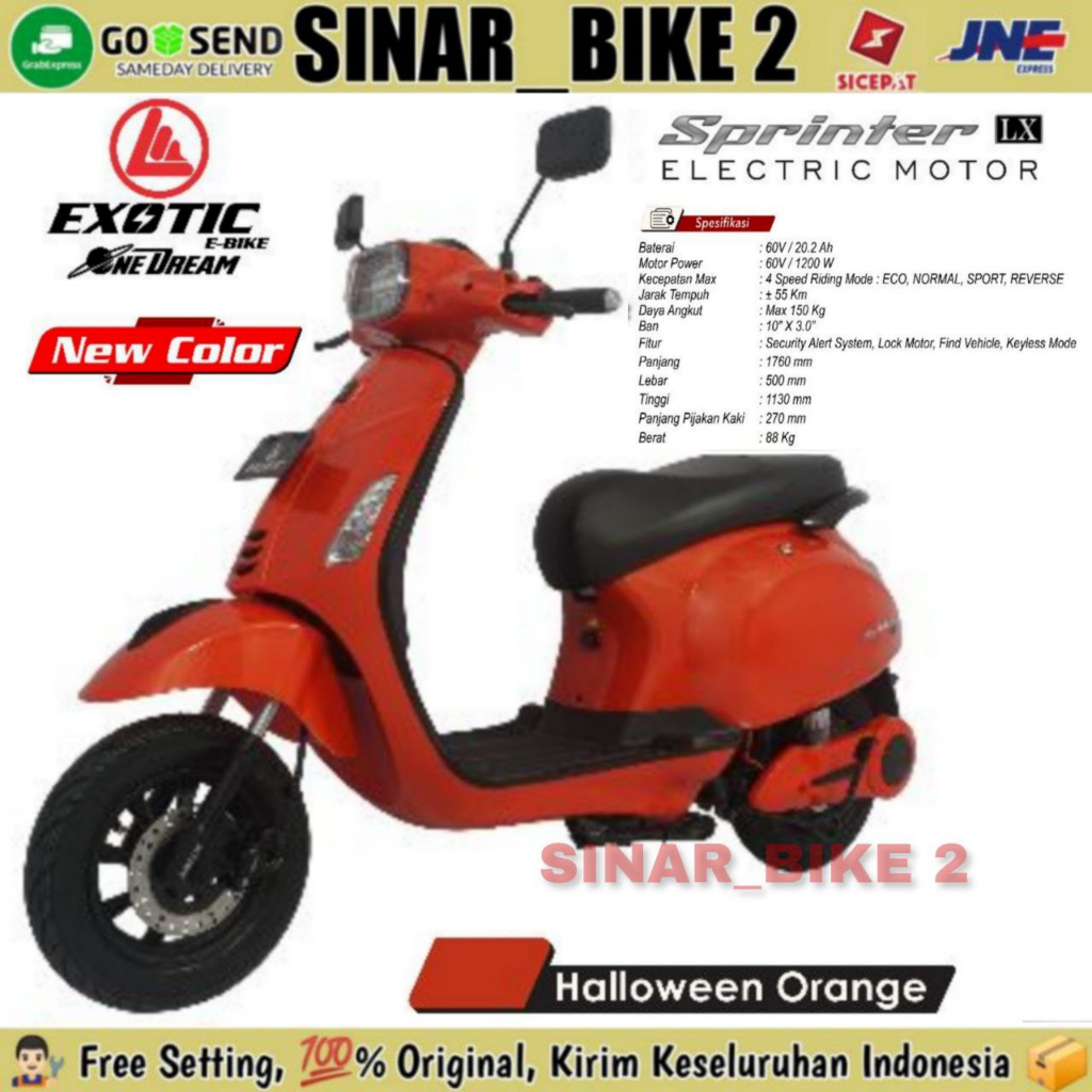 Jual Sepeda Motor Listrik Electric EXOTIC SPRINTER LX Vespa 1200 Watt ...