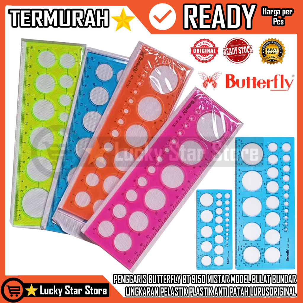 Jual Penggaris Butterfly Bt-9150 23 Cm Penggariss Bulat Template Bentuk ...