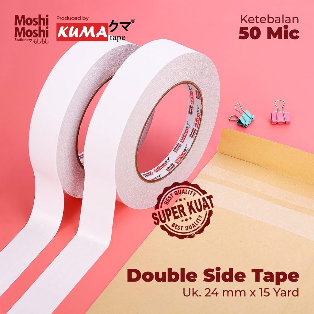 Jual Double Tape Moshi Kuma 24mm Stationery Kantor Perekat Kuat 15 Yard | Shopee Indonesia