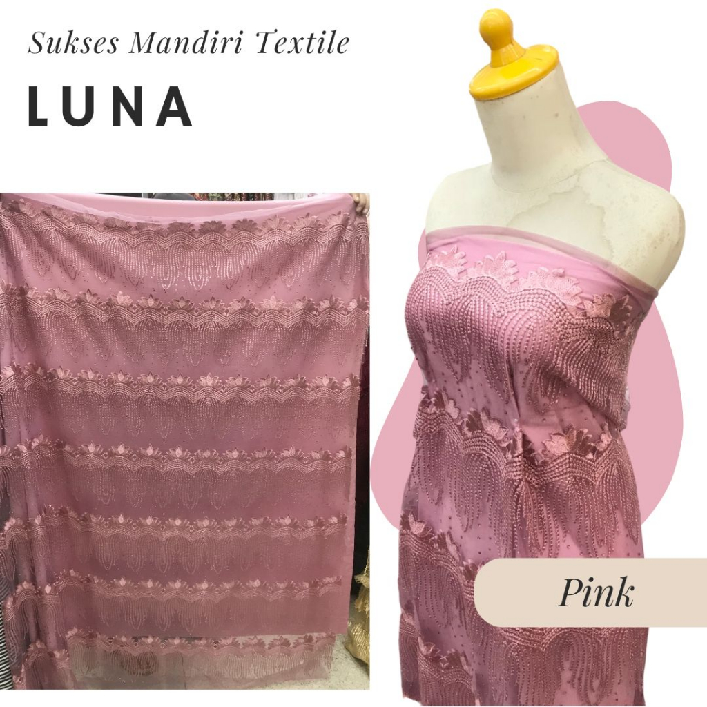 Jual [LUNA] Brokat sulam 3D permata Pink | Harga ½ meter = 50 cm (Bahan ...