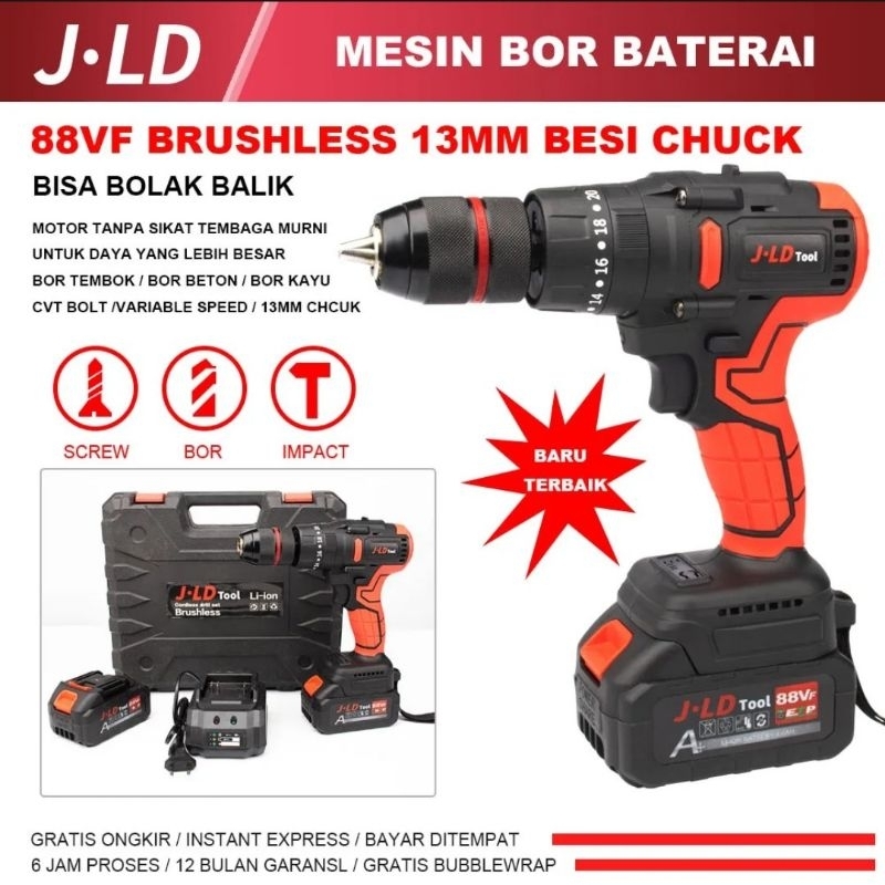 Jual CORDLESS IMPACT DRILL JLD 88V BOR BATERAI J-13 JLD 88V | Shopee ...