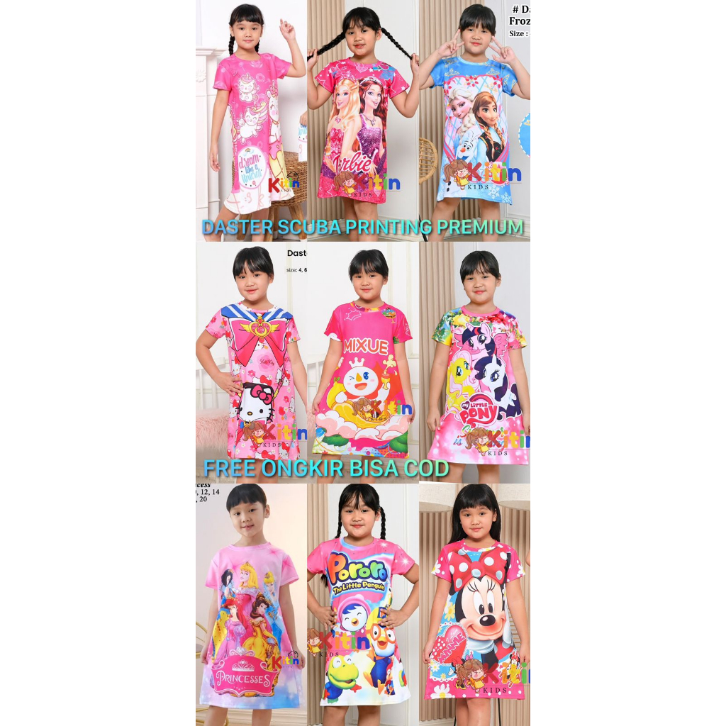 Jual OP - Daster Terusan Tunik Anak Scuba Import Motif Depan Belakang ...