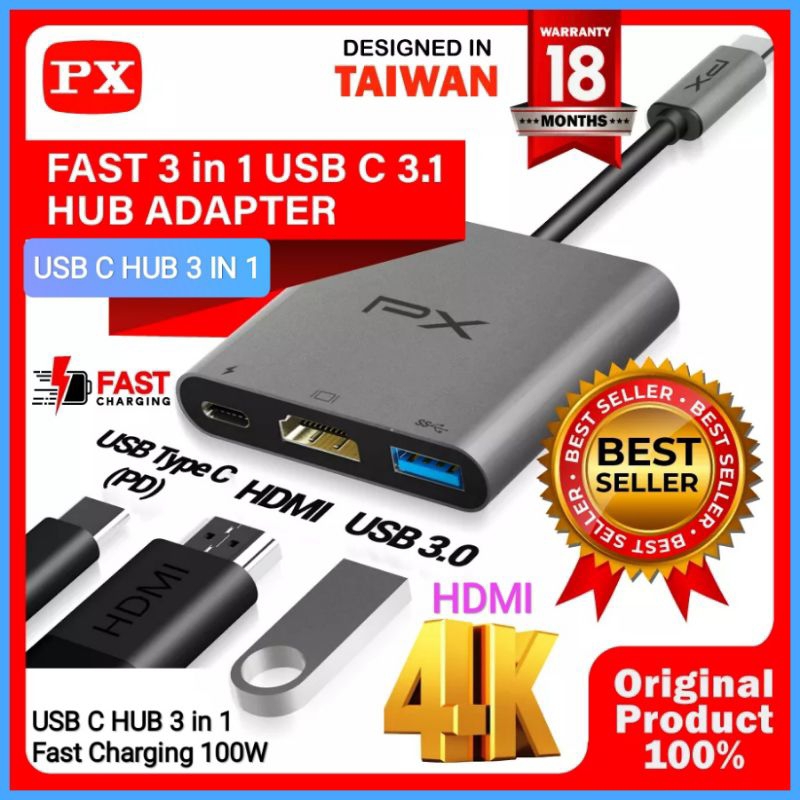 Jual PX USB C HUB Converter Adapter 3 in 1 Type C To HDMI 4K USB 3.0 ...