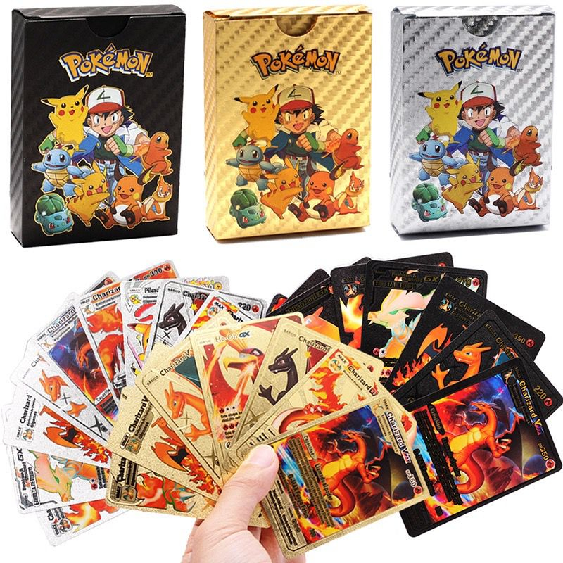 Jual Kartu Pokemon Trading Card Pikachu Charizard Gold Silver Black Bahasa InggriS isi 55pcs ...