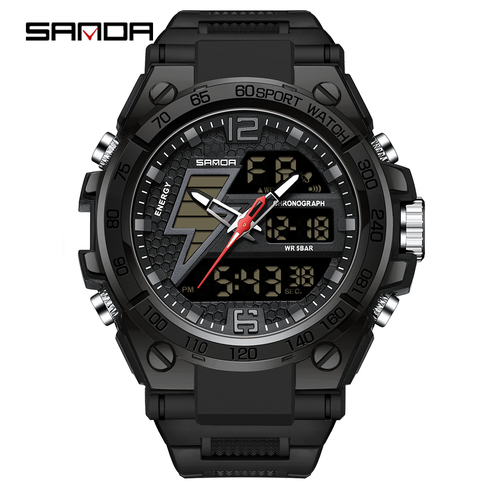 Jual SANDA 6137 Jam Tangan Pria Digital Analog Tali Rubber Chronograph Anti Air | Shopee Indonesia