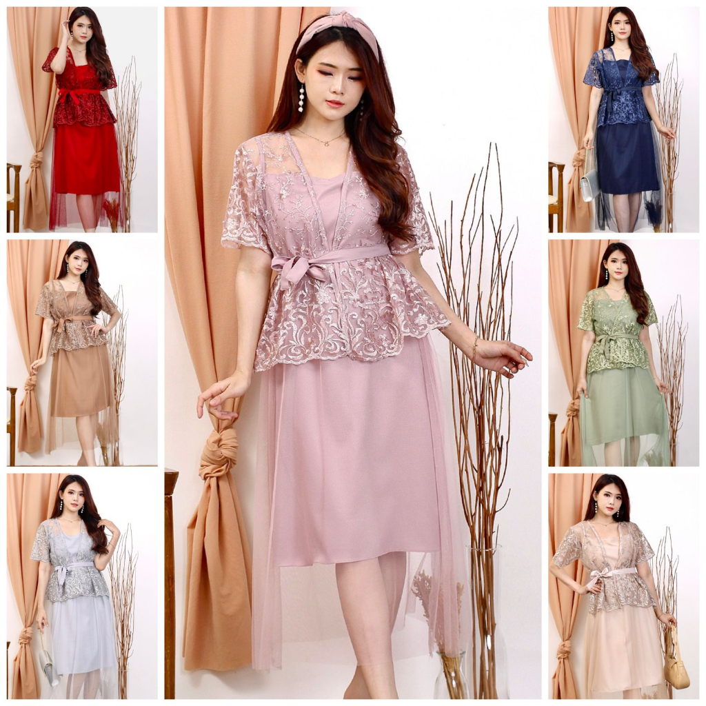 Jual (Pasti Realpict) 2in1 Dress Gracia Tile Premium Inner & Outer / Dres Brukat Pesta Tile ...