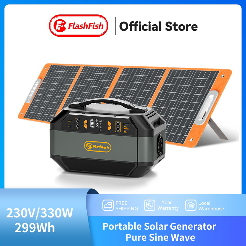 Jual Ready (330W Power Station/100W Solar Panel) Flashfish Solar Power Generator Listrik Camping ...