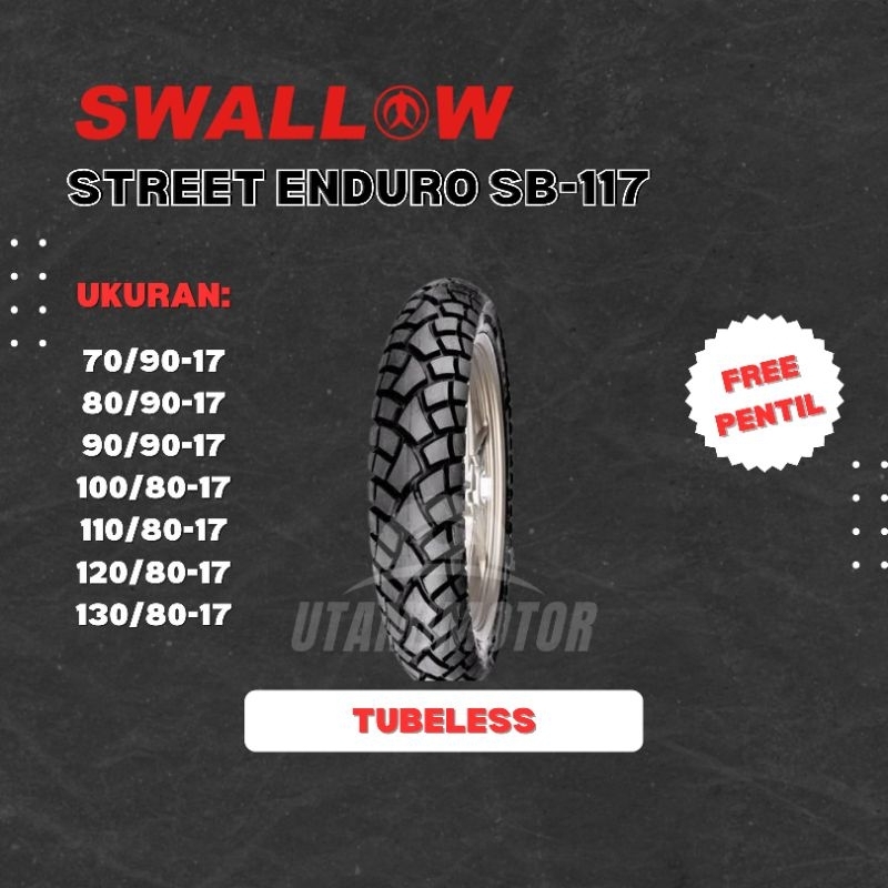 Jual BAN MOTOR SWALLOW STREET ENDURO SB117 RING 17 100/80-17 110/80-17 TUBELESS BAN SEMI CROSS ...