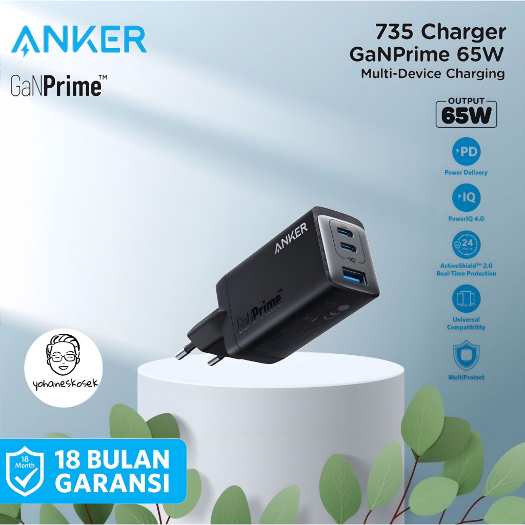 Jual Anker 735 GanPrime Charger 65W PPS PD 3 Port USB A/C | Shopee Indonesia