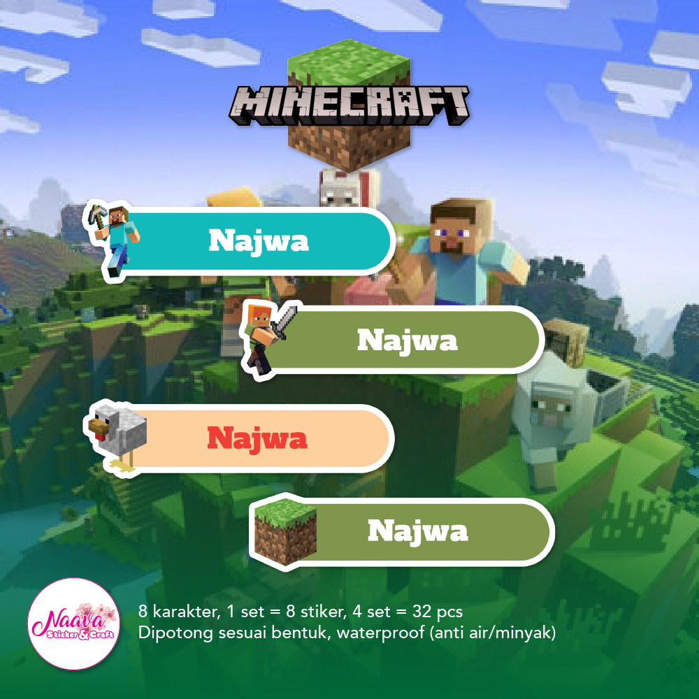 Jual STIKER LABEL BUKU CUSTOM NAMA ANAK - MINECRAFT | Shopee Indonesia