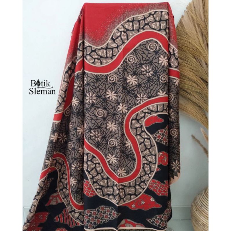 Jual Kain Batik Abstrak 2.4m Bahan Katun Halus Mega Mendung Merah ...