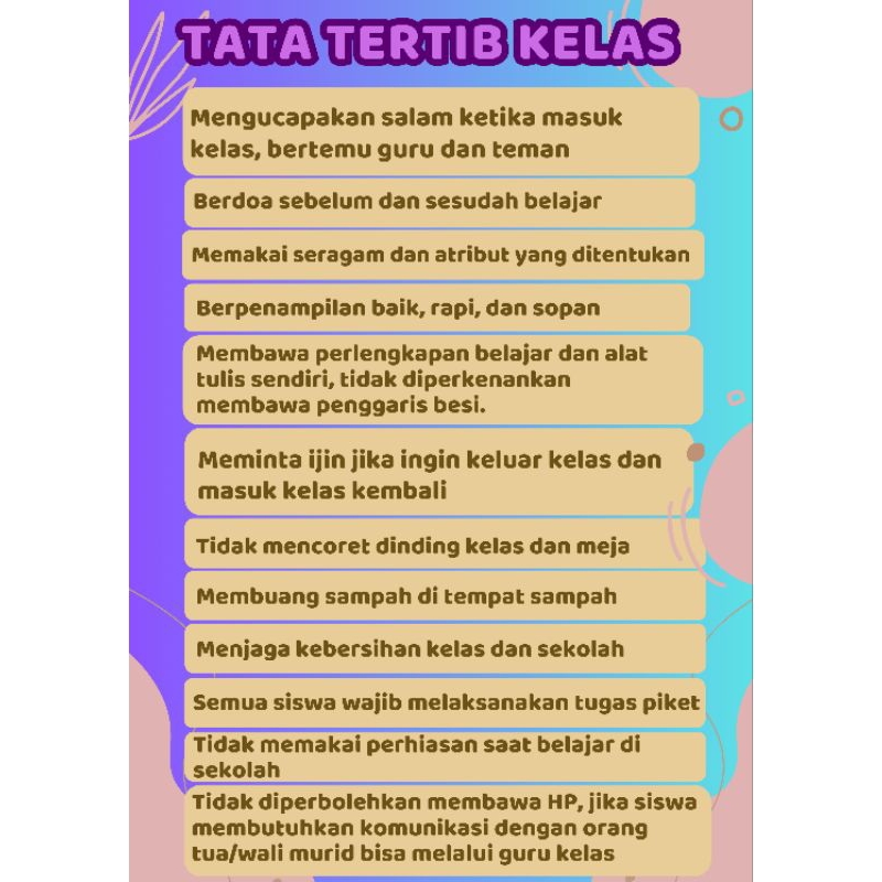 Jual walldecor papan poster Tata Tertib Kelas || laminasi glossy ...