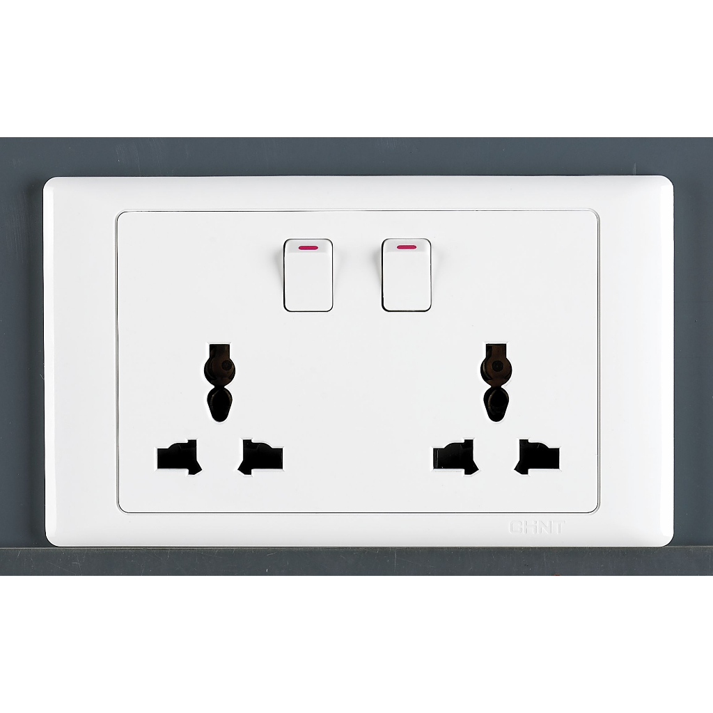 Jual CHINT NEW7 -G41920 2 Gang 3 Pin Multifunction Switched Socket 13A ...