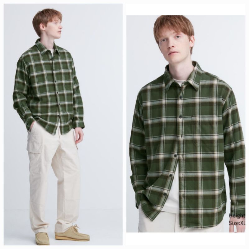 Jual UNIQLO KEMEJA FLANNEL 56 OLIVE BARU ASLI ORIGINAL | Shopee Indonesia